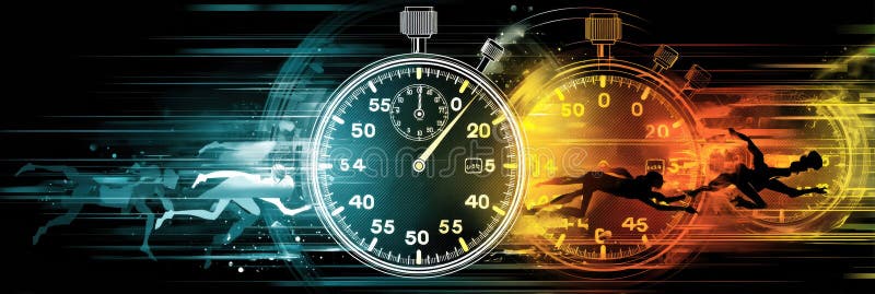 Stylized Stopwatch Capturing Racing Action with Glowing Numbers and ...
