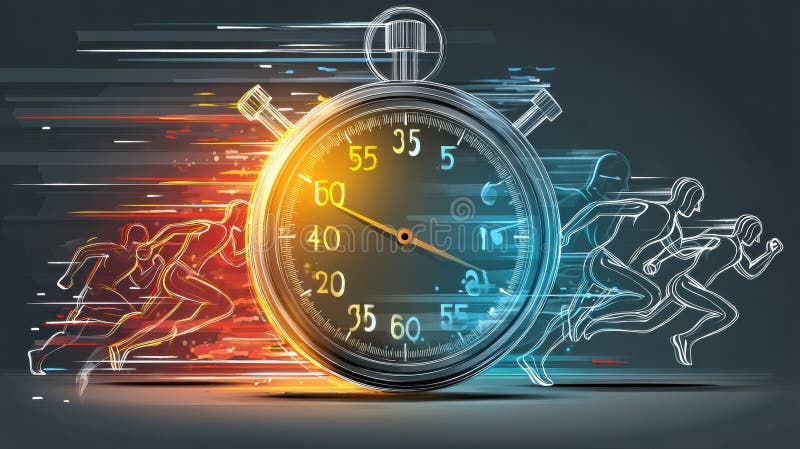 Stylized Stopwatch with Racing Silhouettes and Glowing Numbers ...