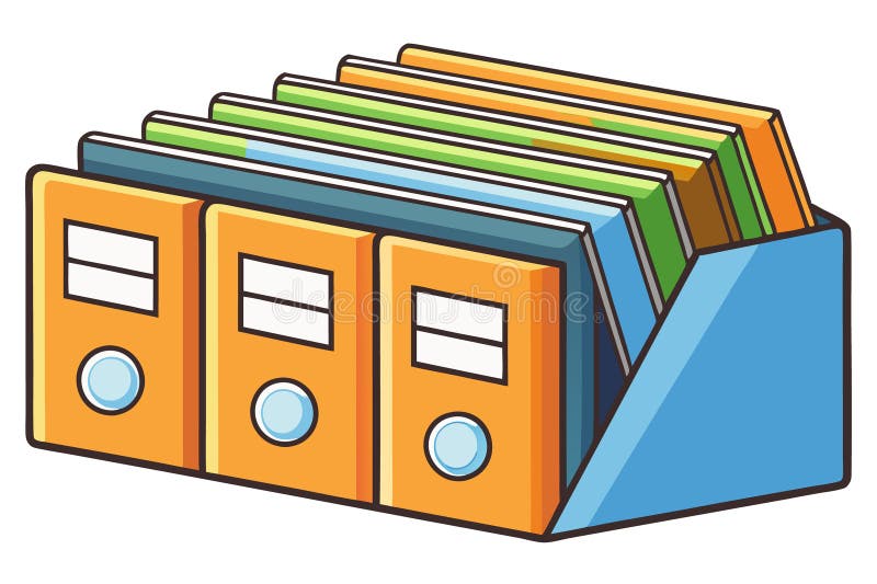 Stylized Storage Box with Colorful Folders and Documents, Highlighting ...