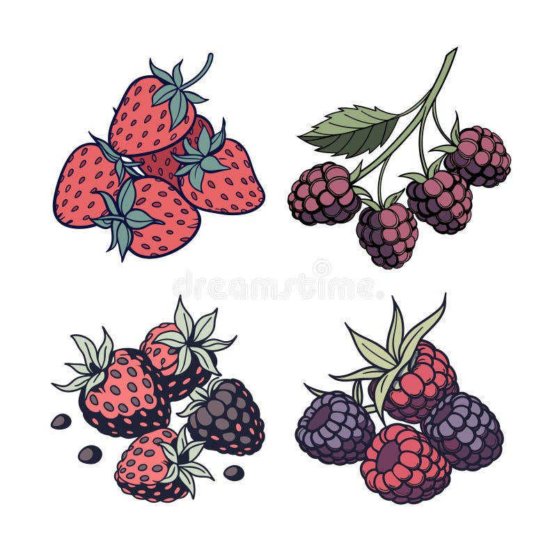 Stylized Strawberry Pile in Red and Teal Color Palette Stock Vector ...