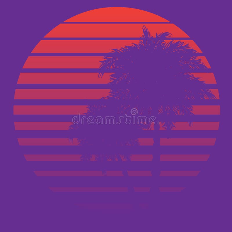 Retro striped sun and palm stock vector. Illustration of ocean - 115116546