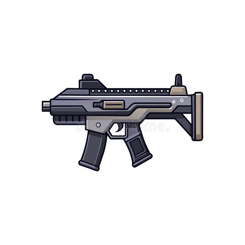 Stylized Submachine Gun with Thick Black Outline on White Stock Image ...
