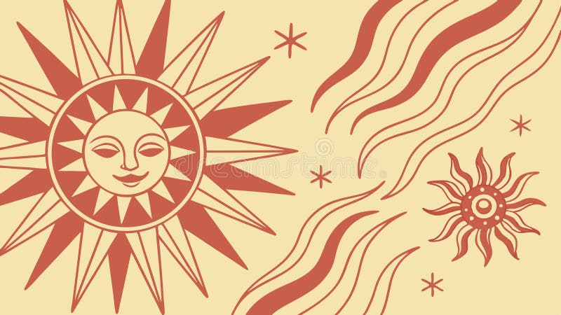 Stylized Sun with Abstract Wave Elements Design, Vector Design ...