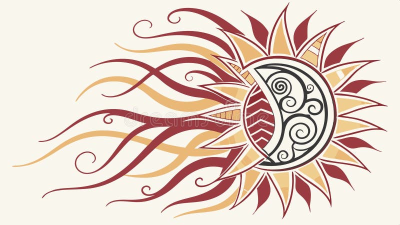 Stylized Sun Crescent Moon Swirling Rays Vector Celestial Art Graphic ...
