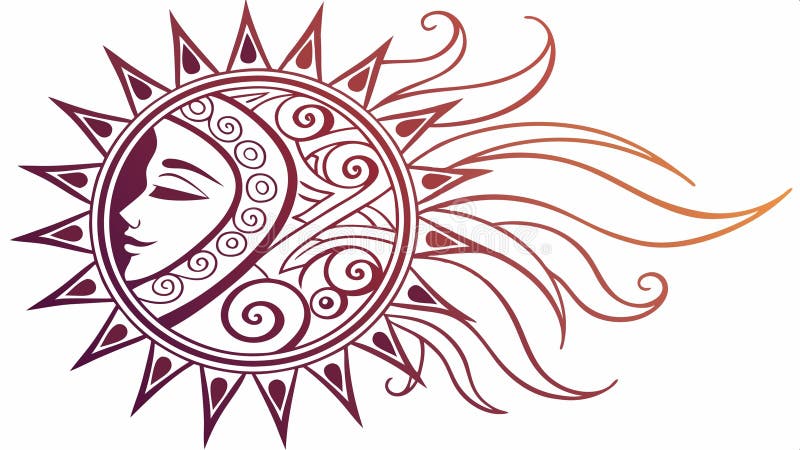 Stylized Sun Crescent Moon Swirling Rays Vector Celestial Art Graphic ...