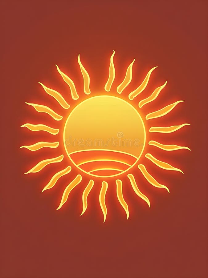 Stylized Sun Design with Radiant Appearance on Reddish Brown Background ...
