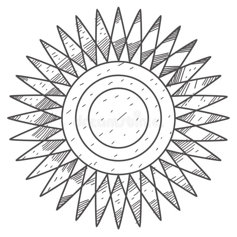 Stylized Sun Disk with Sharp Rays. Illustrations Coloring Stock Vector ...
