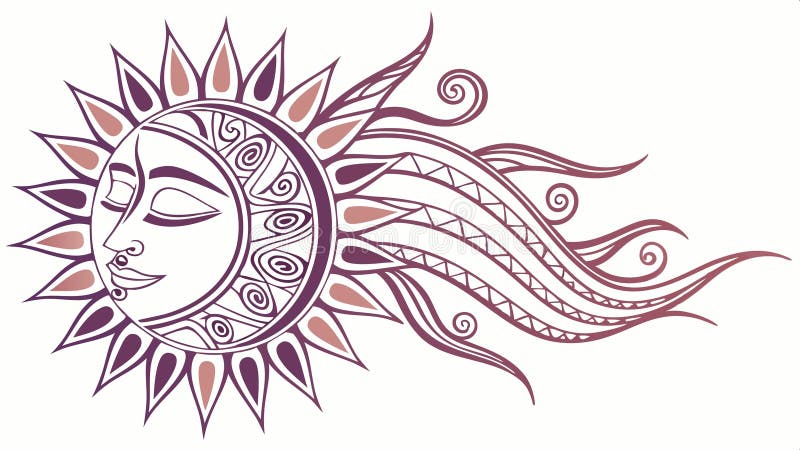 Stylized Sun Face Swirling Rays Vector Celestial Art Graphic Vector ...