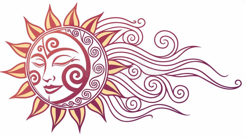 Stylized Sun Face Swirling Rays Vector Celestial Art Graphic Vector ...