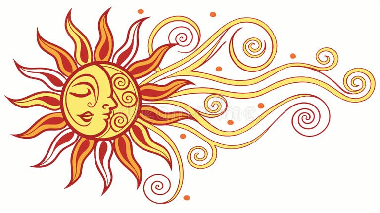 Stylized Sun Face Swirling Rays Vector Celestial Art Graphic Vector ...