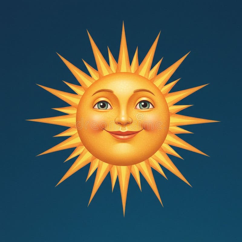 A Stylized Sun with a Human Face Features Prominently Against a Deep ...