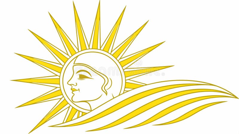 Stylized Sun with Human Face and Golden Rays Vector, Vector Design ...