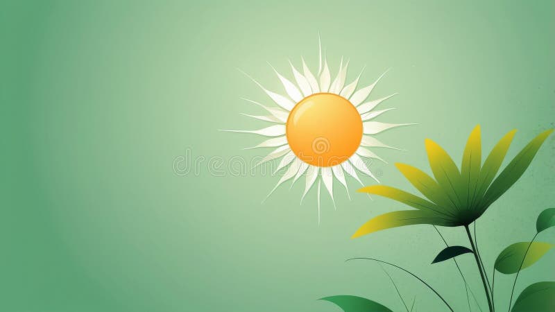 Stylized Sun and Leaves on a Green Background Stock Illustration ...