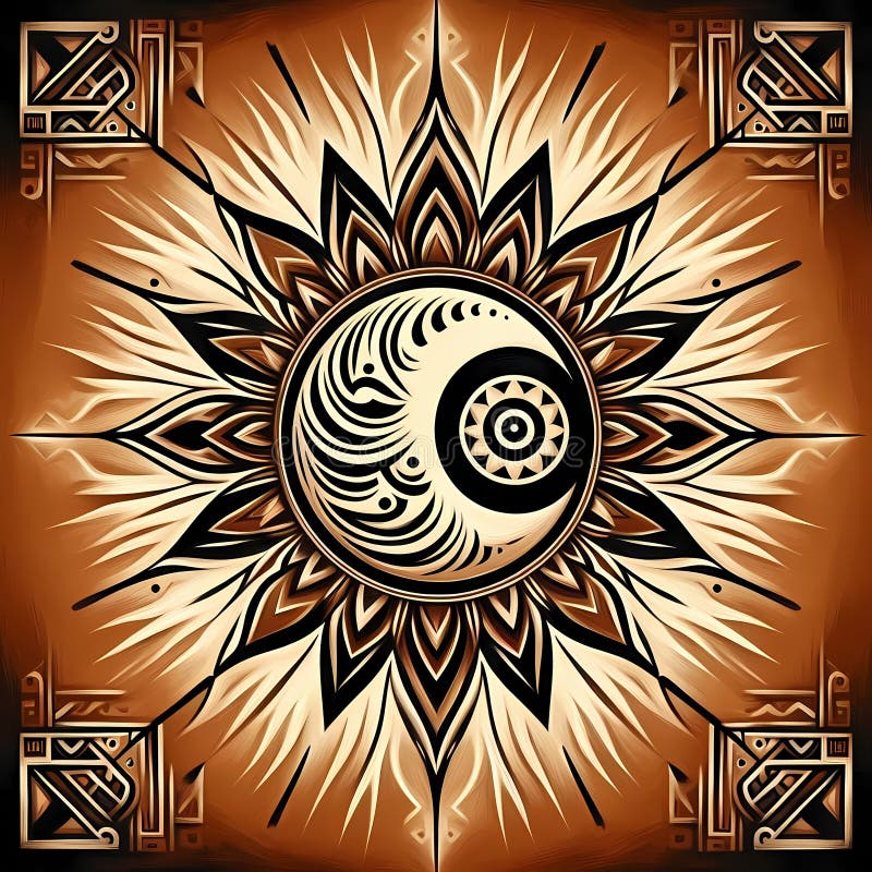 A Stylized Sun and Moon in Tribal Patterns, Representing Balance and ... A Stylized Sun and Moon in Tribal Patterns, Representing Balance and ...