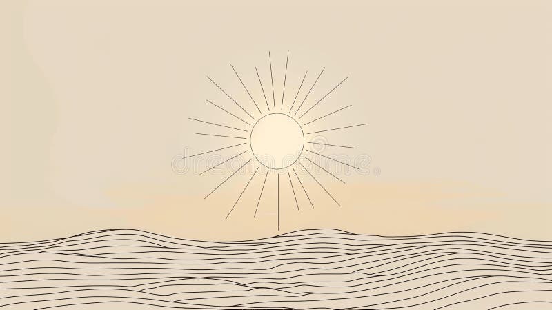 Stylized Sun Over Wavy Lines Stock Photo - Image of contemporary ...