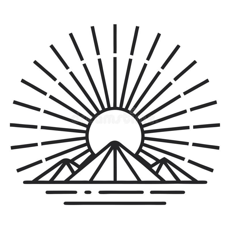 Stylized Sun Rising Behind Geometric Mountains Minimalist Vector Design ...