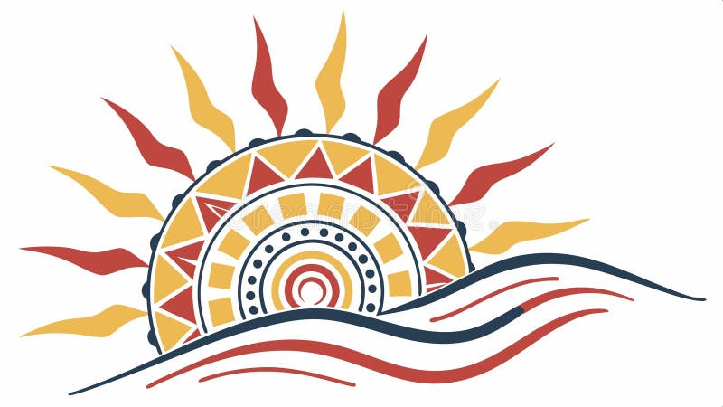 Stylized Sun and Wave Design, Vibrant Abstract Nature Illustration ...