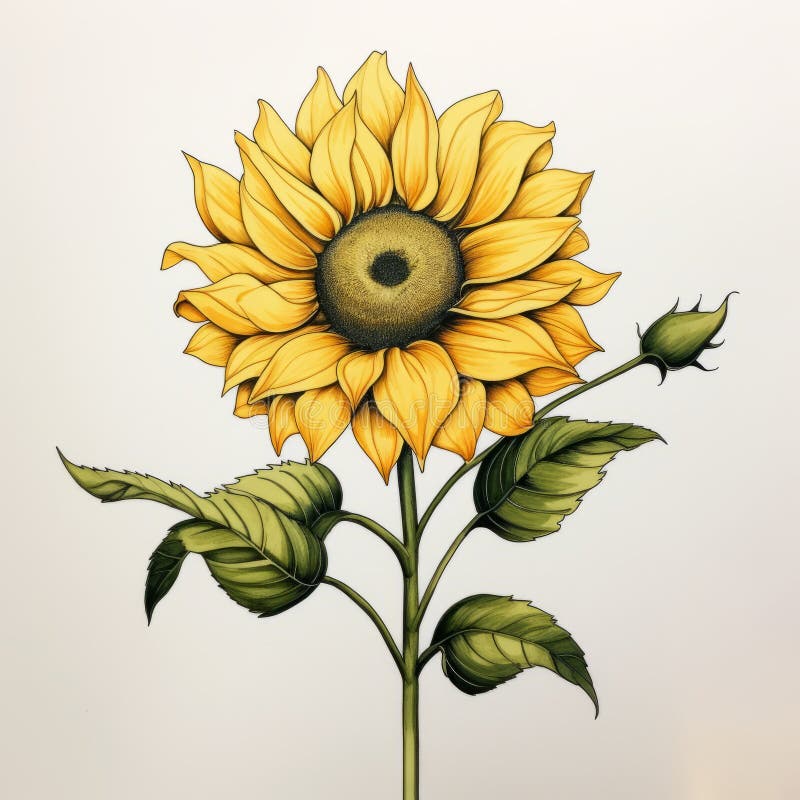 Stylized Sunflower Drawing: Detailed Character Illustrations and Pencil ...