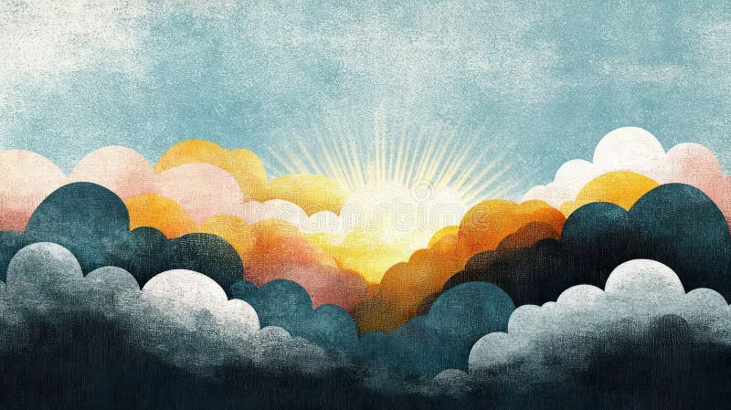 A Stylized Sunrise Over Clouds, Evoking Calmness and Inspiration Stock ...