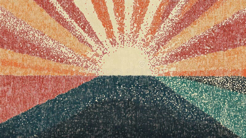 Abstract Sunrise Over Mountain, Retro Style Pixel Art Stock ...
