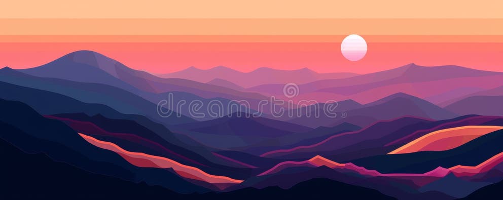 Stylized Sunset Over Mountain Range Stock Photo - Image of digital ...