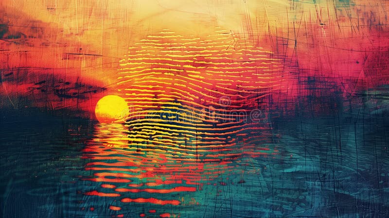 Stylized Sunset Reflected on Textured Water Stock Illustration ...