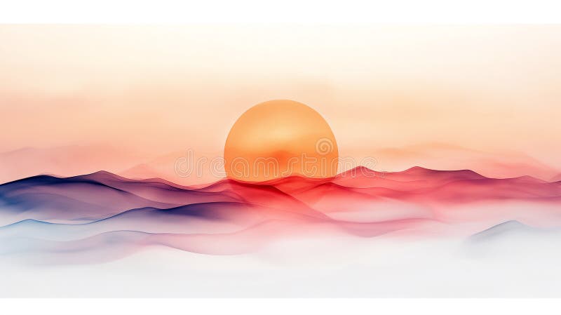 A Stylized Sunset with Warm Hues and Smooth Waves Creating a Serene ...