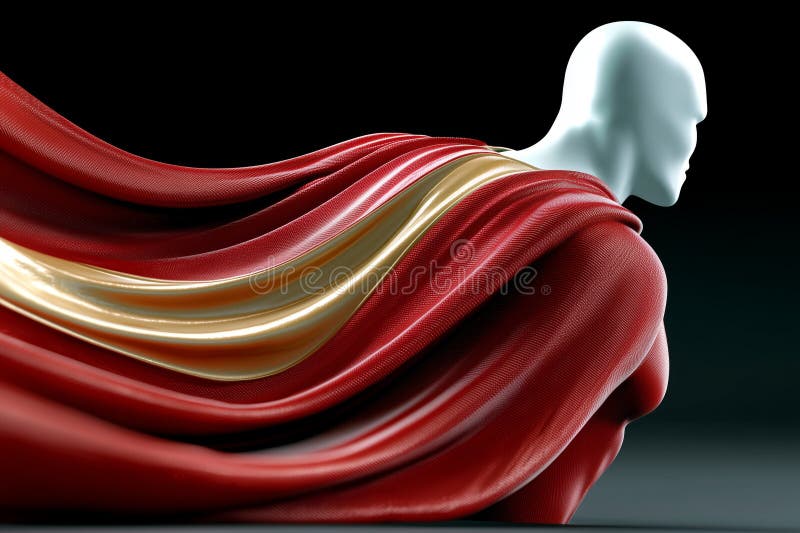 A Stylized Superhero Figure with a Flowing Red and Gold Cape. Stock ...