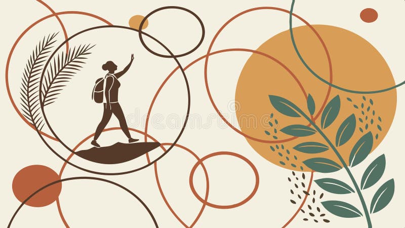 Stylized Surfer Riding a Wave with Abstract Circular Elements Vector ...