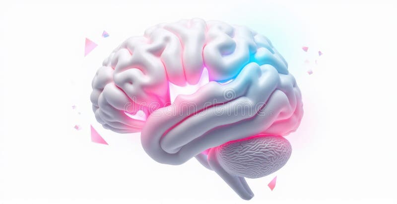 Stylized Surreal Human Brain Art Abstract Design White Background Neon ...