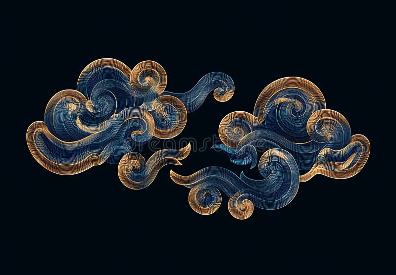 Stylized Swirling Cloud Patterns with Intricate Line Work in Gold and ...