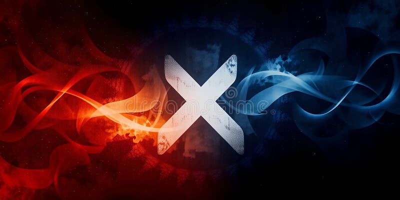 A Stylized X Symbol with Red and Blue Smoke Effects on a Dark Abstract ...