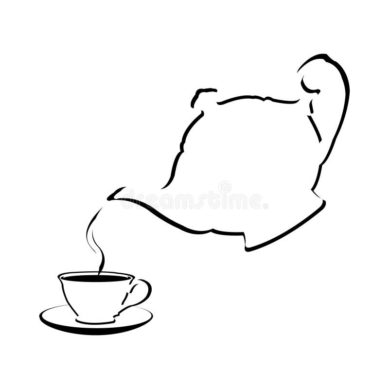 Teapot Pouring Tea into a Cup Hand Drawn Sketc Stock Vector ...