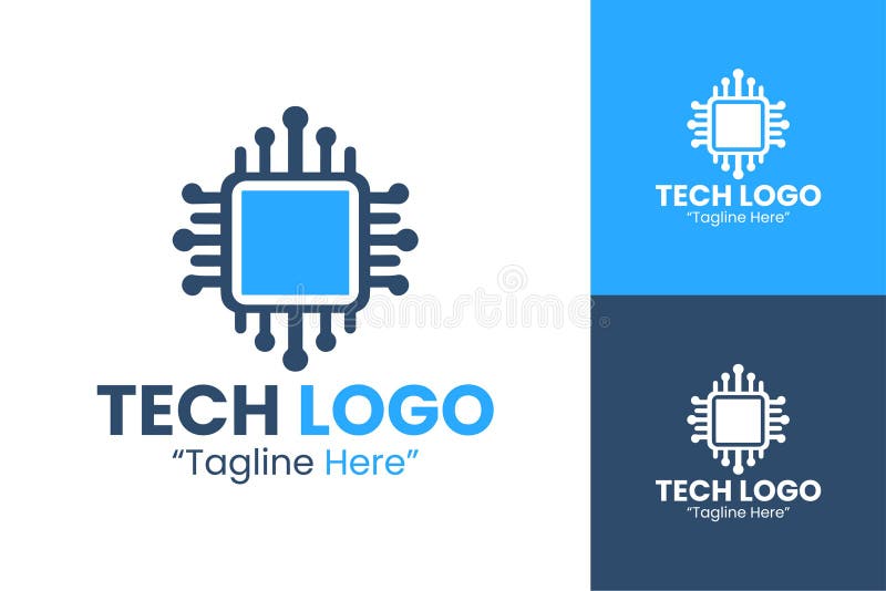 Stylized Tech Logo with Square Circuit Chip and Digital Design Stock ...