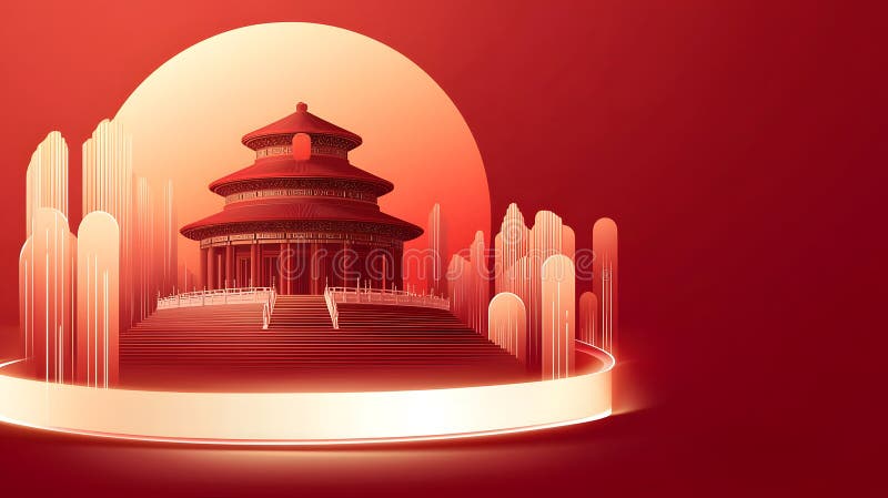 Stylized Temple Design on a Red Background Stock Illustration ...
