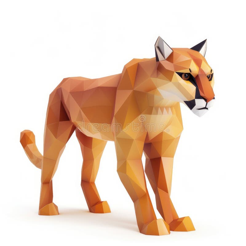 Low-poly Cougar, Majestic Orange Wildcat in Geometric Style Stock ...