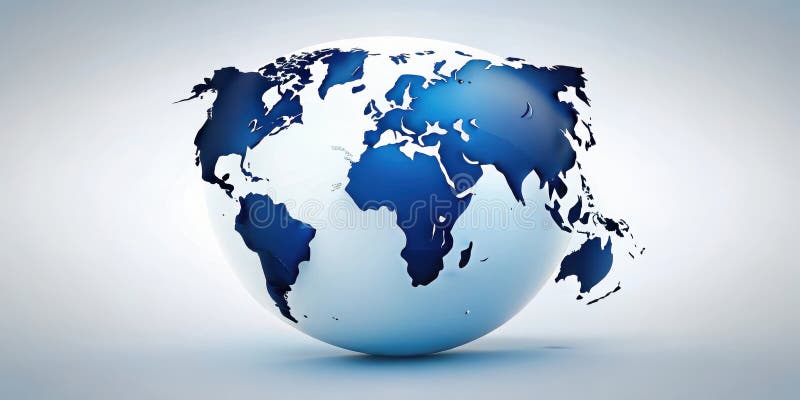 A Stylized Three-dimensional Globe Depicting the Continents in Shades ...