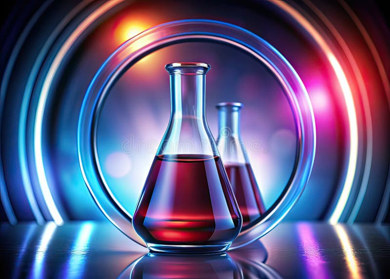 Stylized TiltShift Laboratory Flasks a Circular Border Graphic for ...