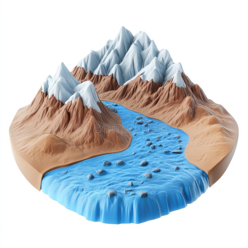 Stunning 3D Render of Mountain Range with River Stock Illustration ...