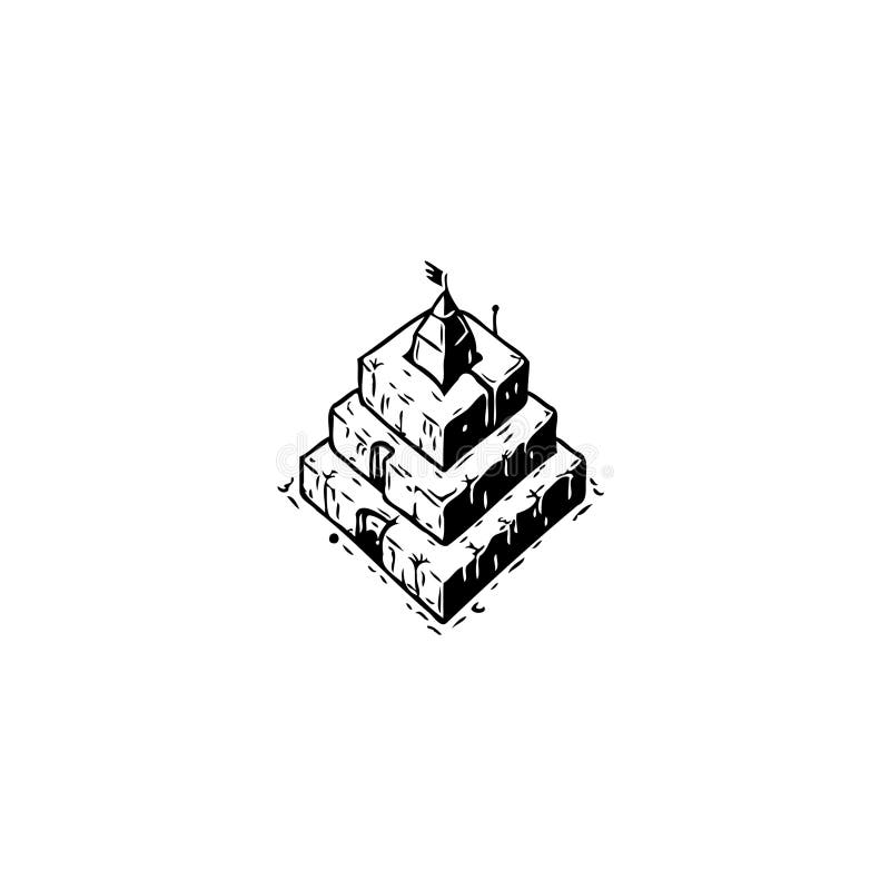 Stylized Tower Graphic: Abstract Isometric Composition of a Fortified ...