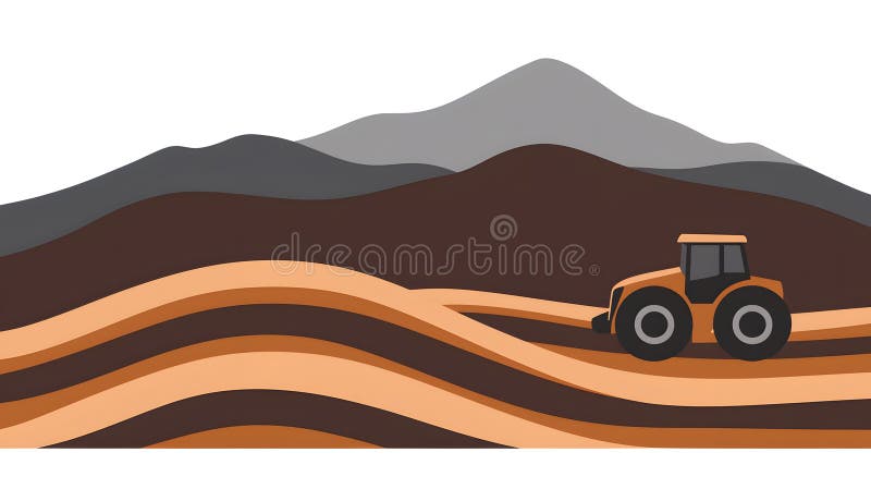 Stylized Tractor on Rolling Hills Landscape Stock Photo - Image of ...