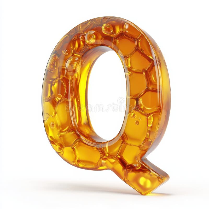 A Stylized, Translucent Letter "Q" Resembling Honeycomb in Amber Color ...
