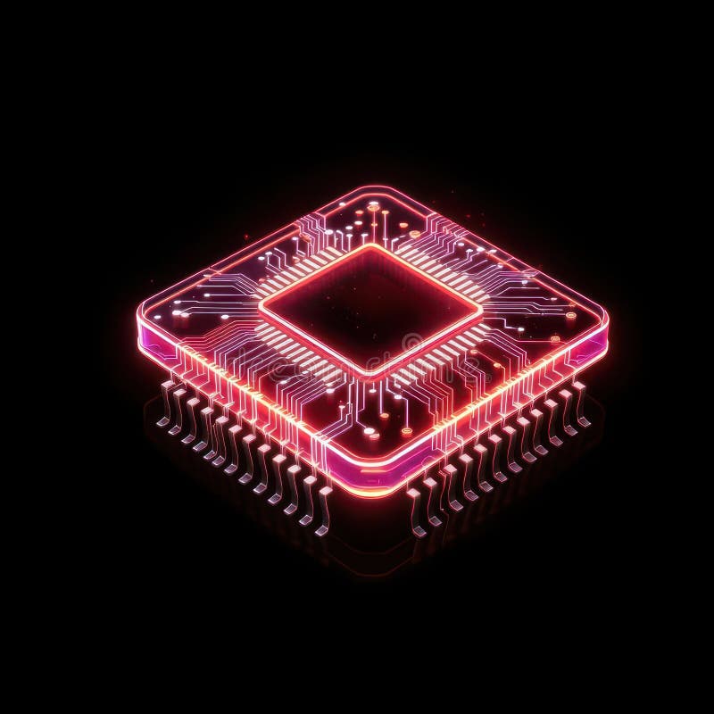 Stylized Translucent Quantum Computer Chip Glowing with Vibrant Neon ...