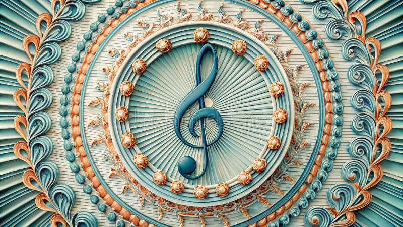 A Stylized Treble Clef in a Blue, White, and Orange Circular Design ...