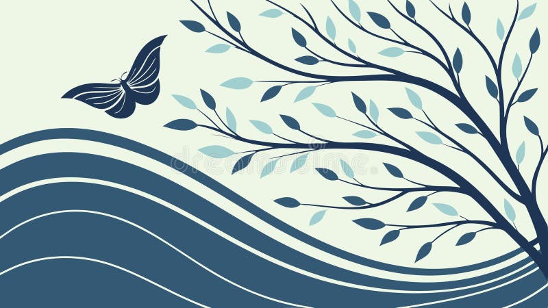 Stylized Tree Branch with Lush Leaves Background, Vector Design ...