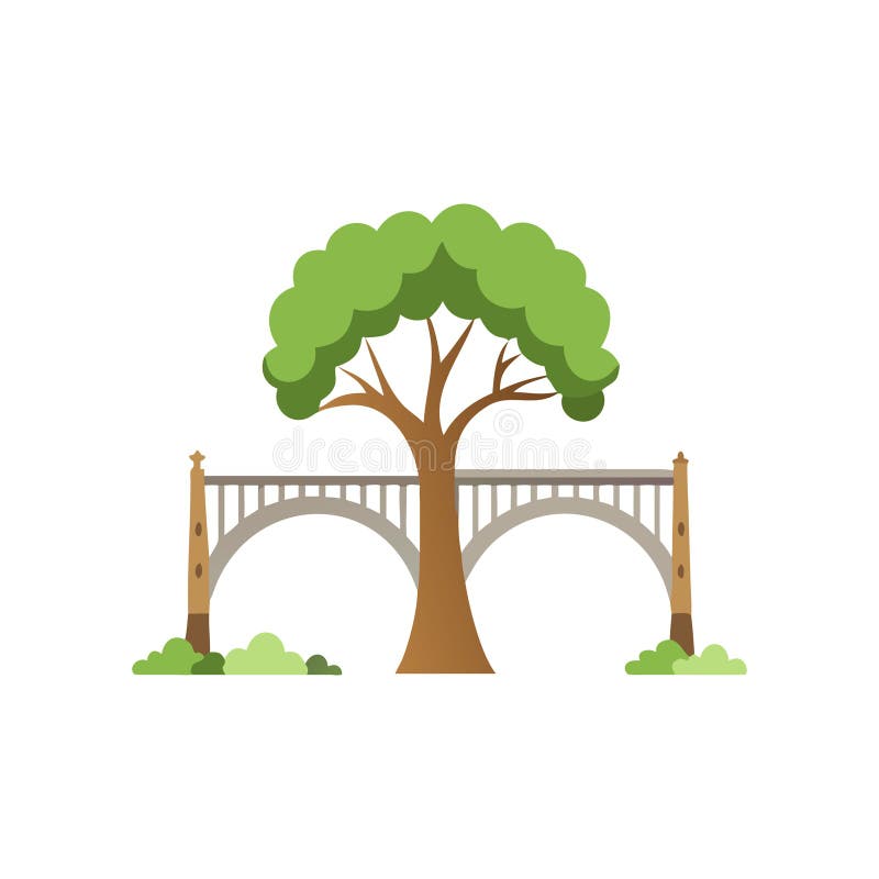 Stylized Tree on a Bridge Illustration: Nature Meets Architecture ...