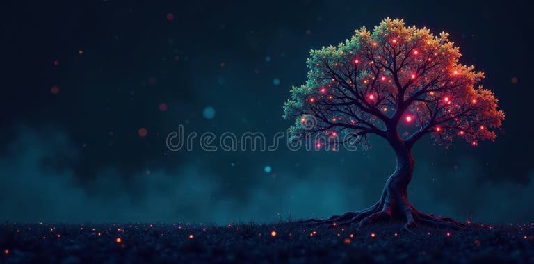 Stylized Tree with Code; Tech Skill Progression Concept, Development, Innovation, Illustration ...