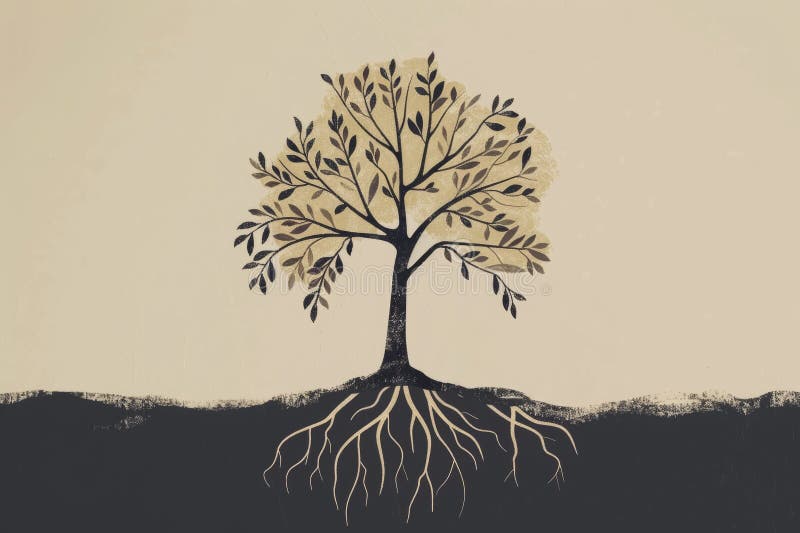 Stylized Tree with Deep Roots Stock Image - Image of roots, ecology ...