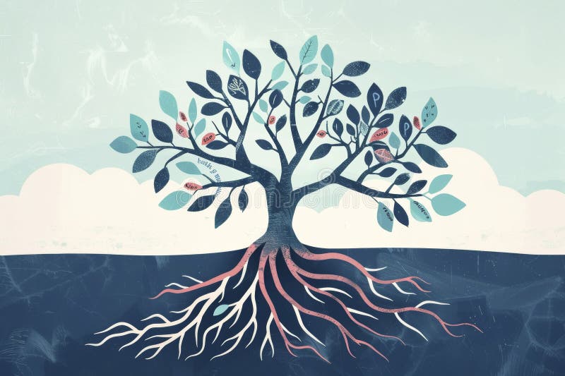 Stylized Tree with Deep Roots Stock Photo - Image of roots, beauty ...
