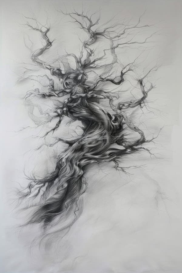 A Stylized Tree Drawn in Black Pencil on a White Background Stock Image ...